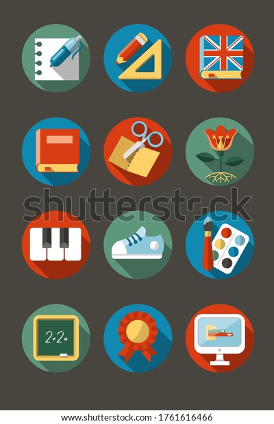 Elementary School Subjects Set 12 Icons Stock Vector (Royalty Free ...