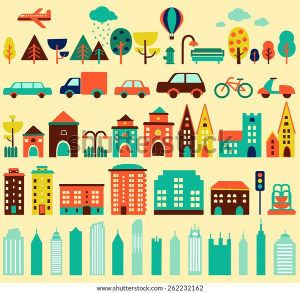 Éléments pour l'illustration de la ville, : image vectorielle de stock ...