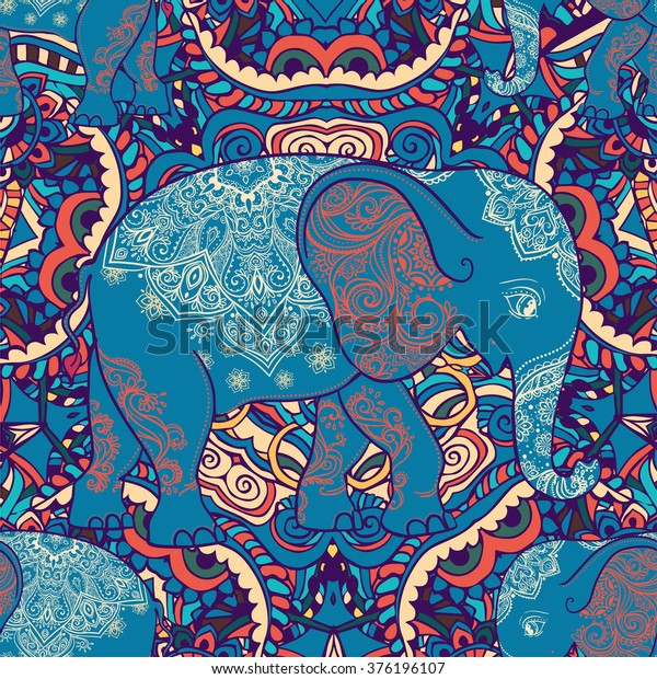 Elephant Background Ornament Backgrounds Bright Pattern Stok Vektör ...