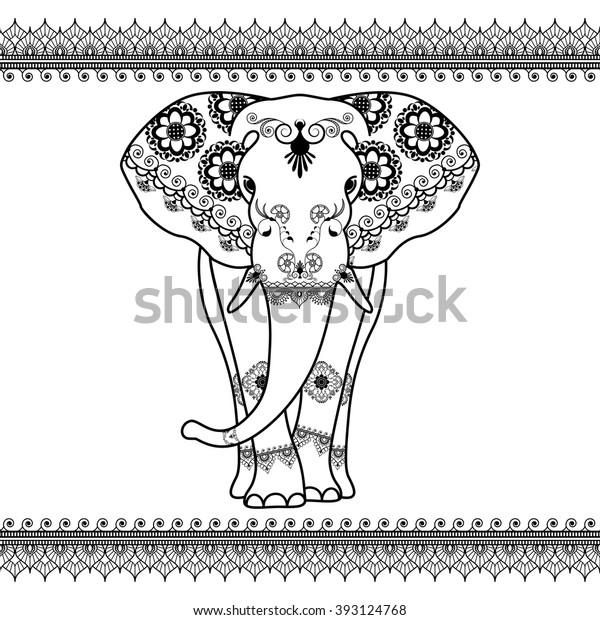Elephant Border Elements Ethnic Mehndi Style Stock Vector (Royalty Free ...