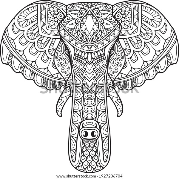 Elephant Head Coloring Page Mandala Design Stock Vector (Royalty Free ...