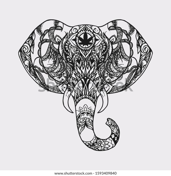 Elephant Marijuana Ornament Vector Illustration Logo Stock Vector ...