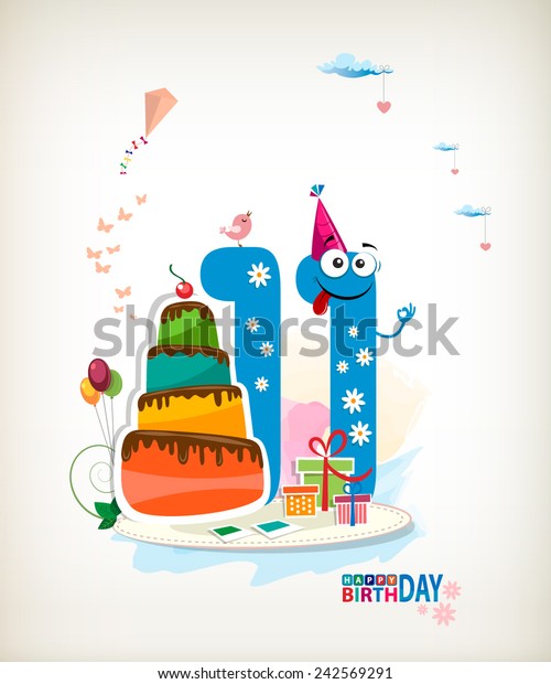 Eleventh Birthday Cartoon Illustration Stock Vector (Royalty Free ...