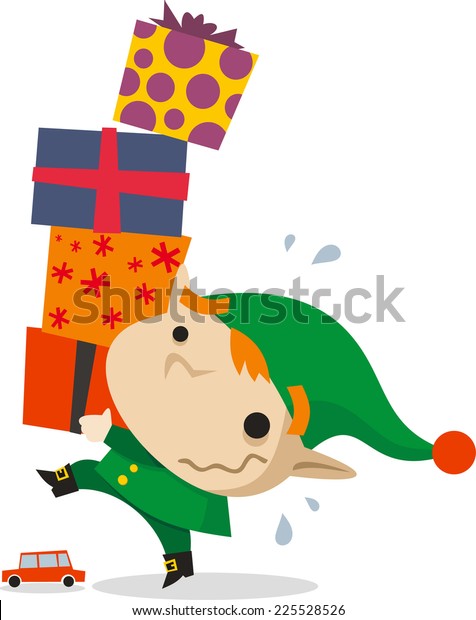 Elf Carrying Christmas Presents Vector Cartoon: vector de stock (libre ...