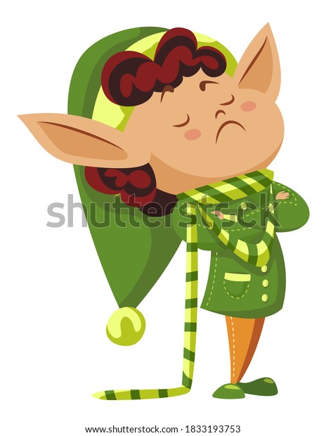 Elf Cartoon Character Sad Mood Standing Stock Vector (Royalty Free ...