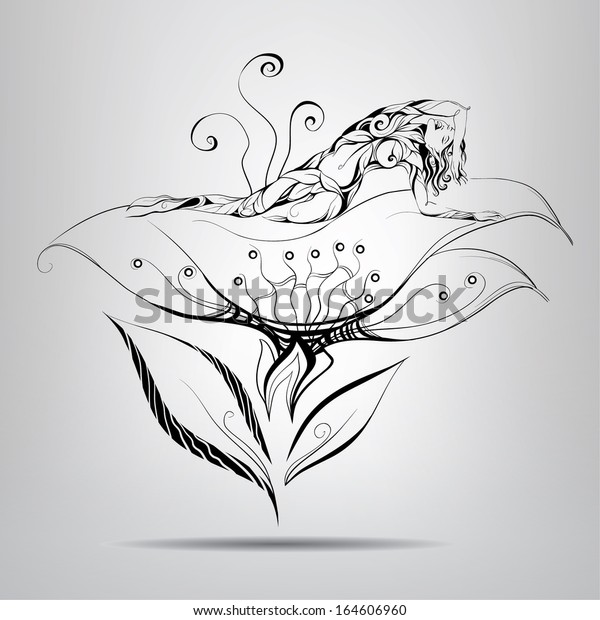 Elf Girl Lying Flower Vector Illustration Stock Vector (Royalty Free ...