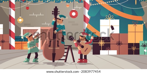 Elves Musical Instruments Santa Helpers Team Stock Vector (Royalty Free ...