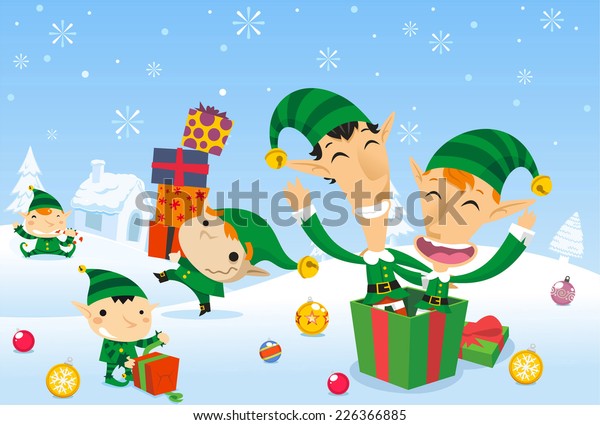 Elves Working Playing North Pole Stock Vector (Royalty Free) 226366885