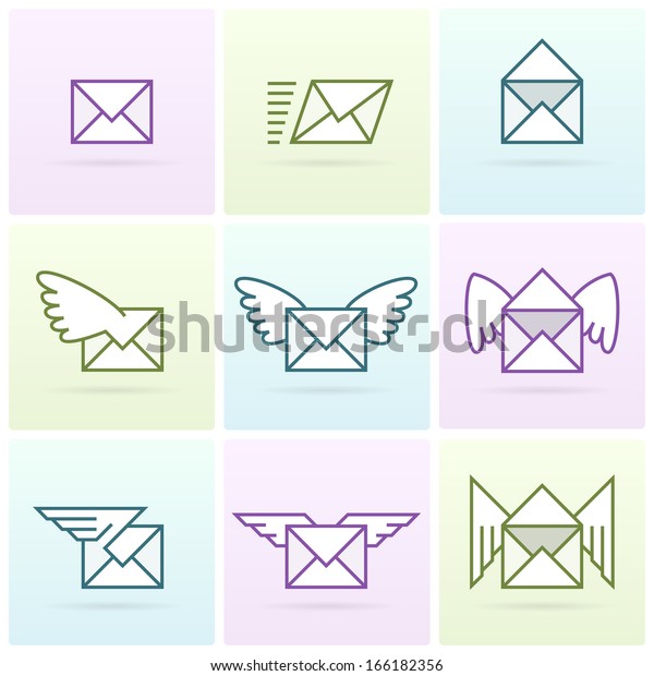 Email Letters Icon Set Messages Flying Stock Vector (Royalty Free ...