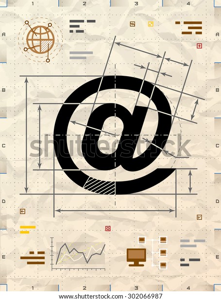 Email Symbol Technical Blueprint Drawing Drafting Stock Vector (Royalty ...