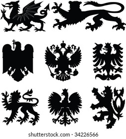 Set Heraldic Animals Elements Vector Illustration Stock Vector (Royalty ...