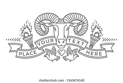 Emblem Badge Ram Head Style Linear Stock Vector (Royalty Free ...