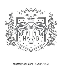 Emblem Badge Ram Head Style Linear Stock Vector (Royalty Free ...