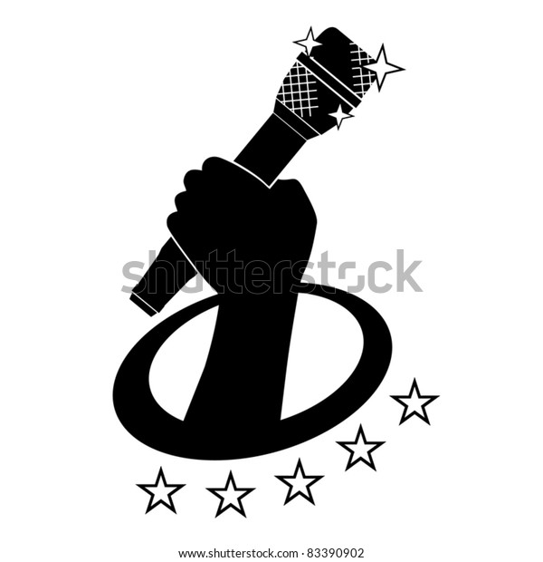 Emblem Hand Holding Microphone Stock Vector (Royalty Free) 83390902 ...