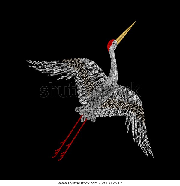 Embroidery Crane Bird Neckline Vector Fashion Stock Vector (Royalty ...