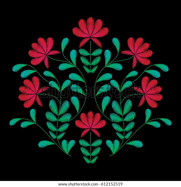 Embroidery On Black Background Simple Floral Stock Vector (Royalty Free ...