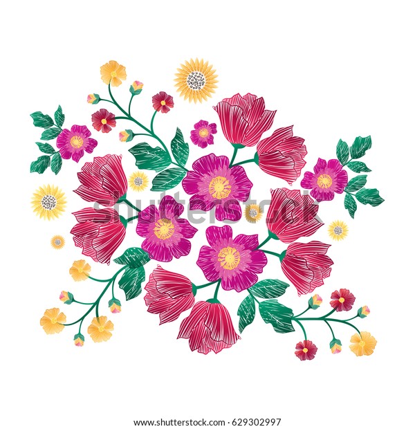 Embroidery Patch Flowers Isolated On White Stock Vector (Royalty Free ...