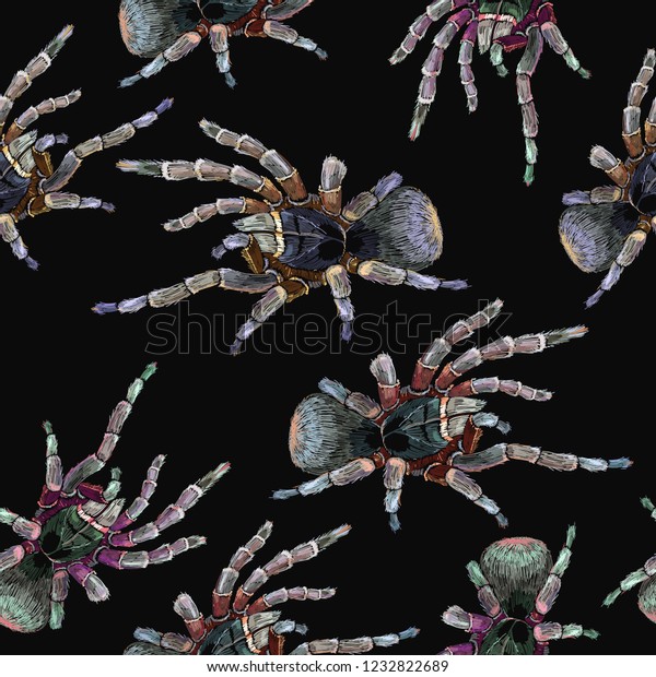 Embroidery Spider Seamless Pattern Halloween Background Stock Vector ...