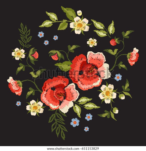 Embroidery Traditional Folk Pattern Red Roses Stock Vector (Royalty ...