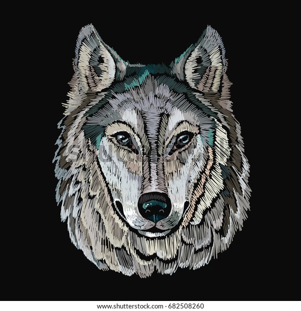 Embroidery Wolf Portrait Gray Wolf Vector Stock Vector (Royalty Free ...