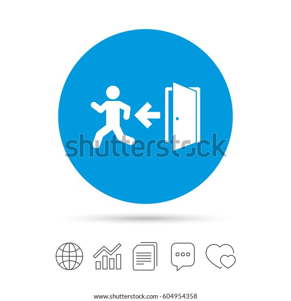 Emergency exit with human figure sign icon. Door with left arrow symbol ...