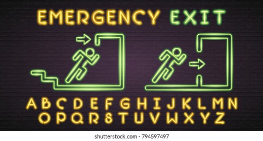 Emergency Exit Neon Light Glowing Light Stock Vector (Royalty Free ...