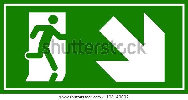 Emergency exit sign. Man running out fire exit.