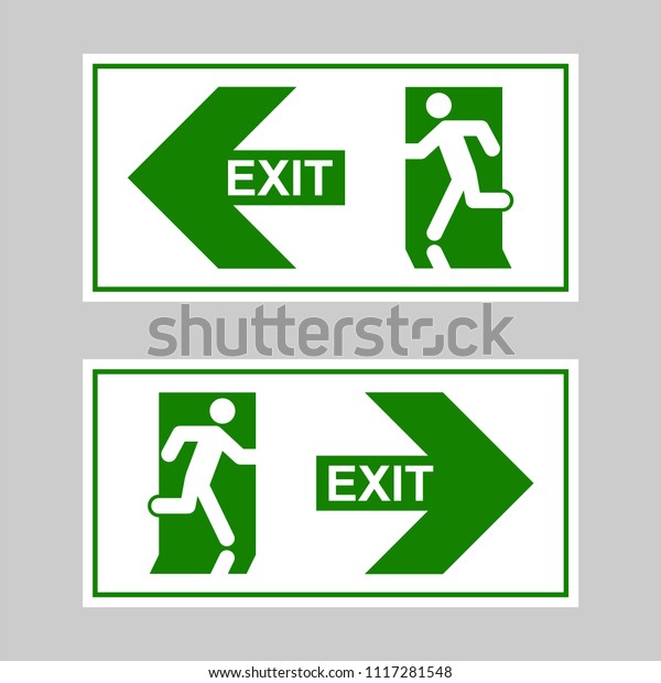 Emergency Exit Signs Set Man Running: เวกเตอร์สต็อก (ปลอดค่าลิขสิทธิ์ ...