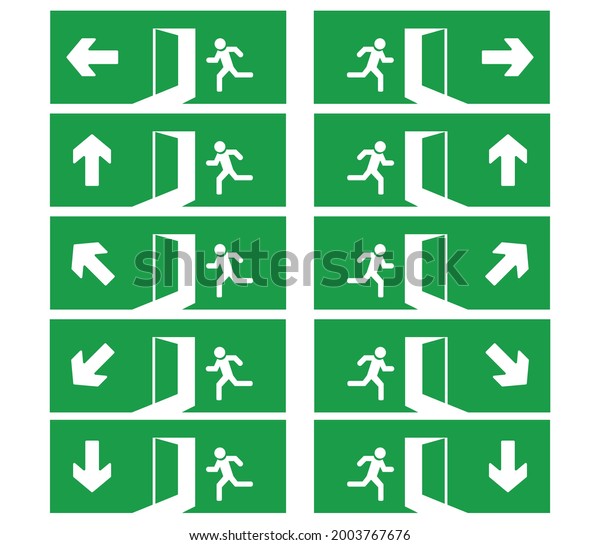 Emergency Exit Signs Set Running Direction Stock Vector (Royalty Free ...
