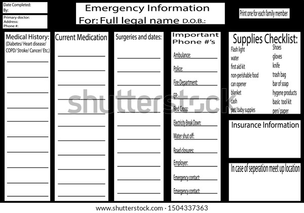 Emergency Information Planner Page Print Off Stock Vector (Royalty Free ...