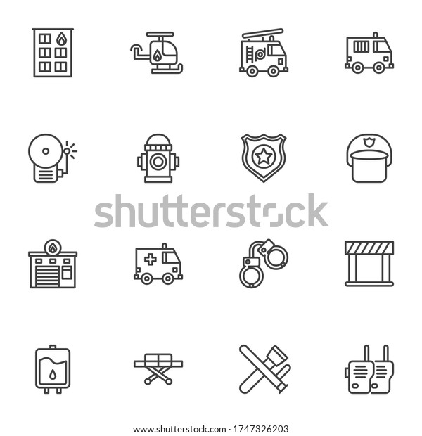 Emergency Services Line Icons Set Outline Stock Vector (Royalty Free ...