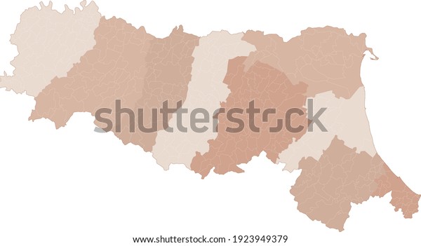 Mapa Emilia-Romaña, división por provincias y: vector de stock (libre ...
