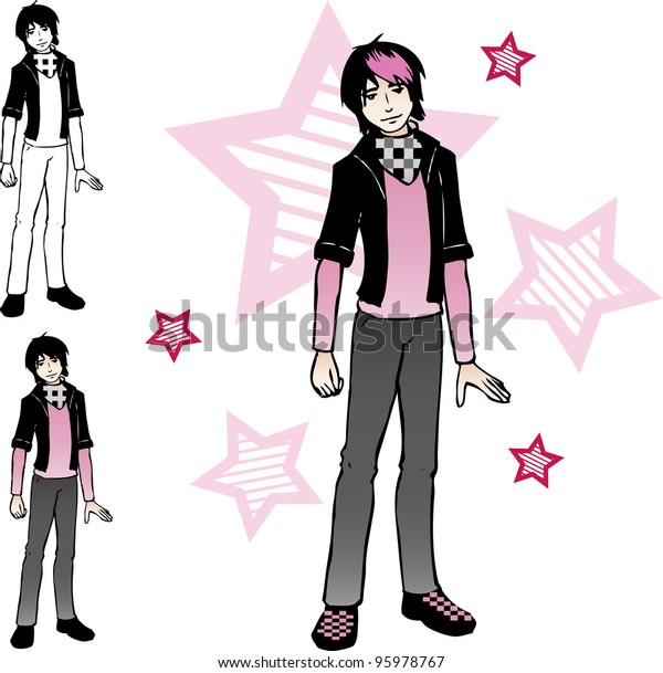 Emo Boy Illustration Comic Style Lineart Stock Vector (Royalty Free ...