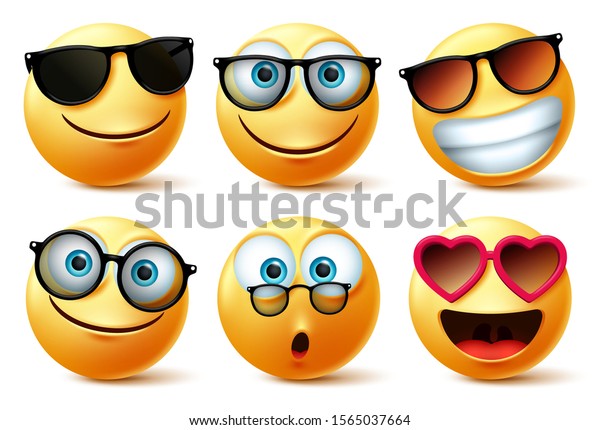 Emoji Emoticon Faces Wearing Sunglasses Eyeglasses Stock Vector Royalty Free 1565037664