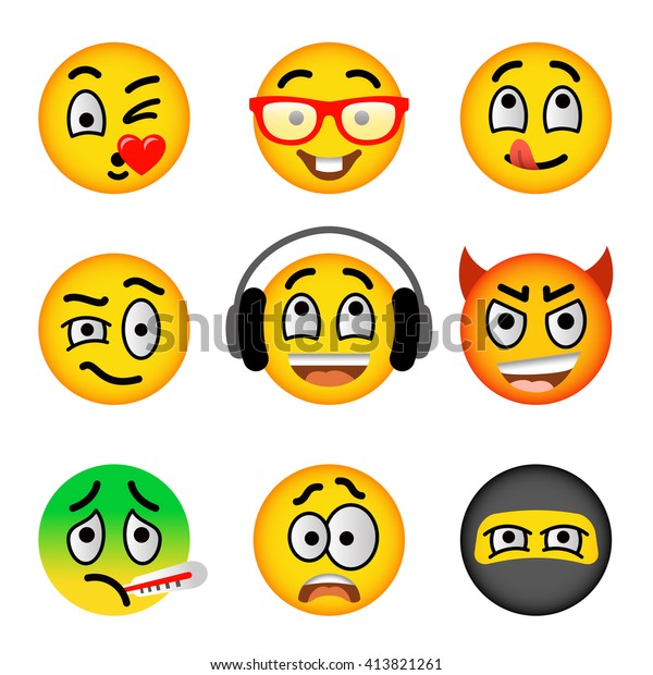 Emoji Emoticons Smiley Face Flat Vector 스톡 벡터(로열티 프리) 413821261 ...