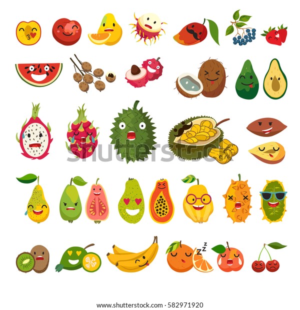 Emoji Exotic Fruits Vector Set Cute 스톡 벡터(로열티 프리) 582971920 | Shutterstock