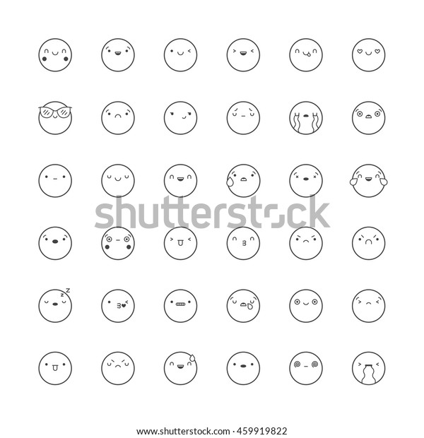 Emoji Icon Vector Set Outline Cute Stock Vector (Royalty Free ...