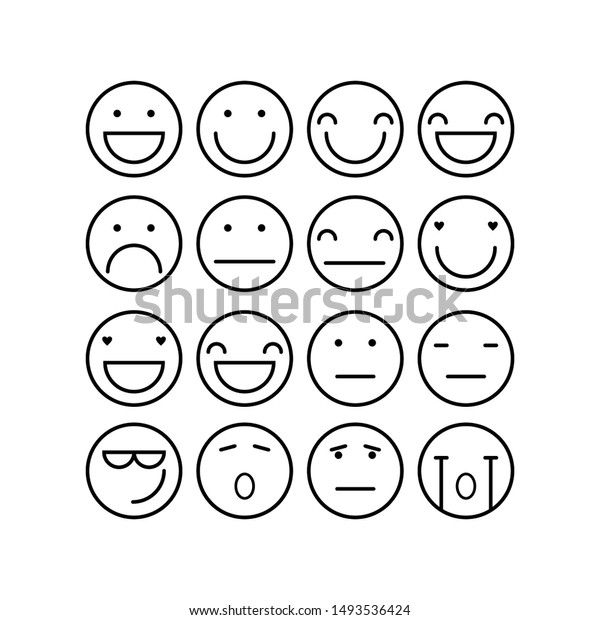 Emoji Set Thin Line Emoticons Isolated Stock Vector (Royalty Free ...
