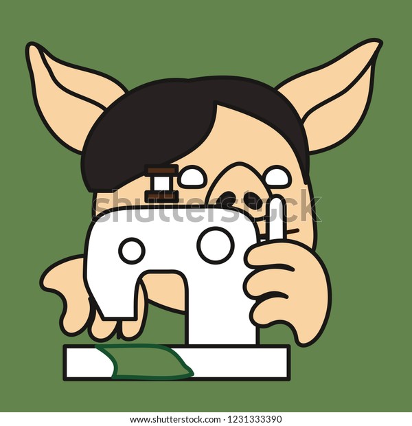 emoji with sewing machine operator pig that is stitching fabric or ...