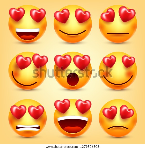 Emoji Smiley Red Heart Vector Set Stock Vector (Royalty Free ...