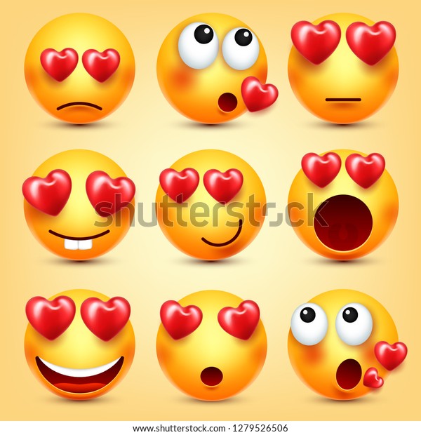 Emoji Smiley Red Heart Vector Set Stock Vector (Royalty Free ...