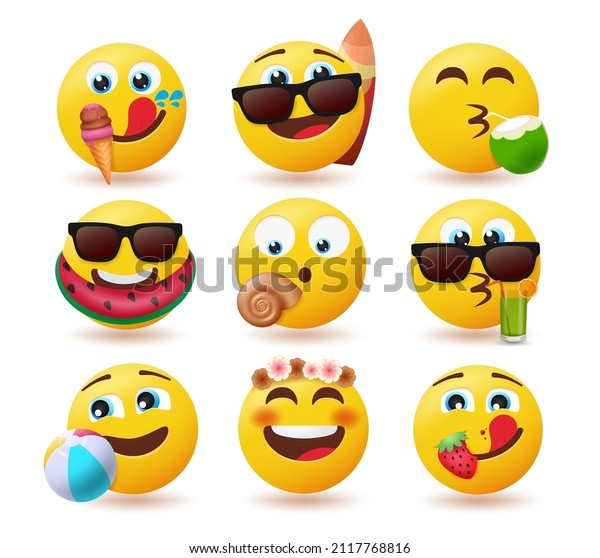 Emoji Summer Emoticon Vector Set Emojis: Vector có sẵn (miễn phí bản ...