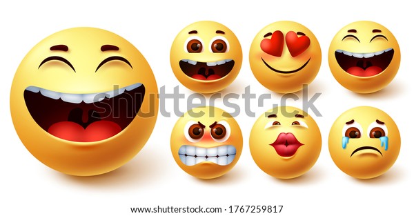 Conjunto de vector amarillo emmoji. Emoji emoticono amarillo lindo ...