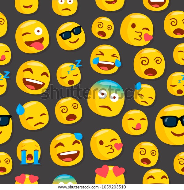 Emojis Pattern Black Background Seamless Design Stock Vector (Royalty ...