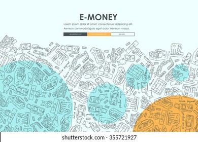 Emoney Website Template Design Doodle Background Stock Vector (Royalty ...