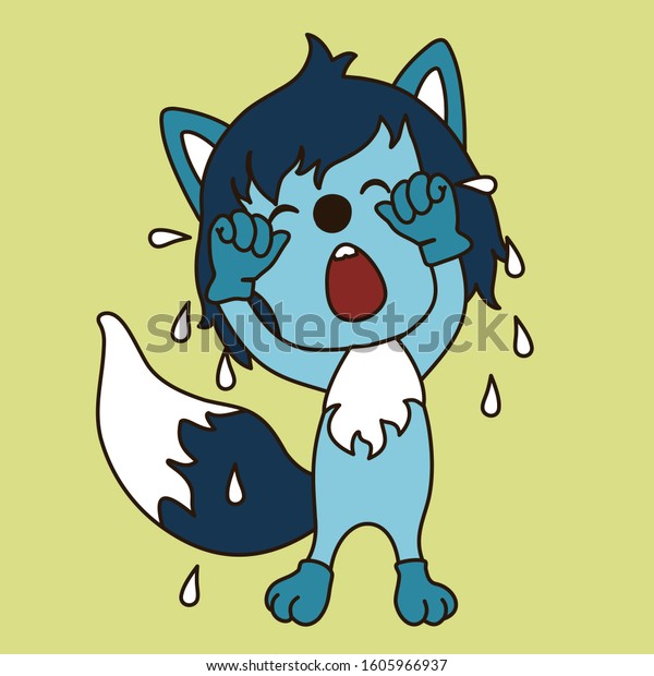 Emoticon Crying Wolf Blue Wool Eyes Stock Vector (Royalty Free) 1605966937
