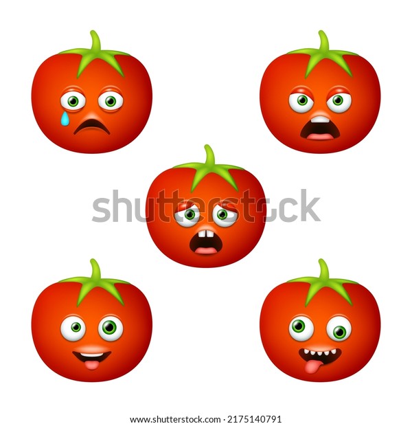 Emoticon Cute Tomato Isolated Vector Set Stock Vector (Royalty Free ...