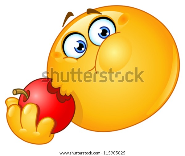 Emoticon Eating Apple Stock Vector (Royalty Free) 115905025