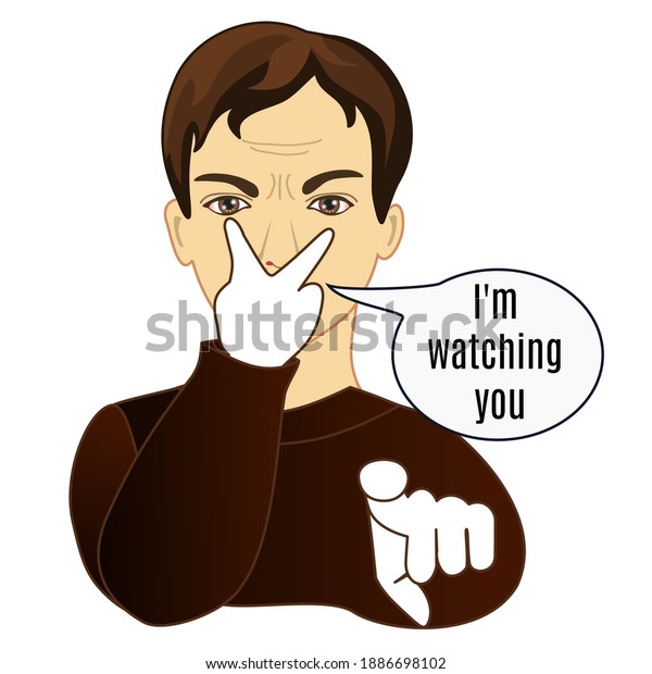 Emoticon Expressing Watching You Gesture Fingers Stock Vector (Royalty ...
