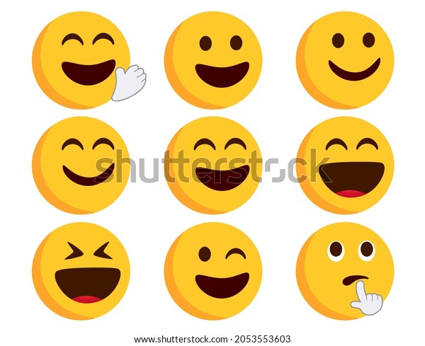 Vektor Stok Emoticon Flat Vector Set Emoticons Character (Tanpa Royalti ...